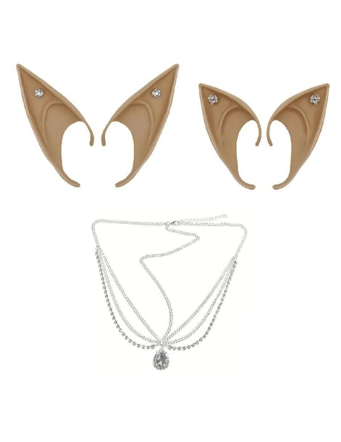 Set de accesorios para disfraz de Duende elfo hada orejas y collar güish 1